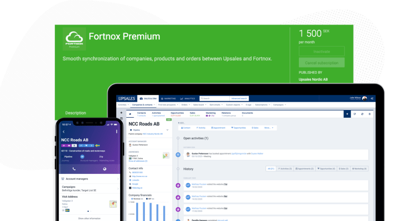 Upsales integrationer | Fortnox