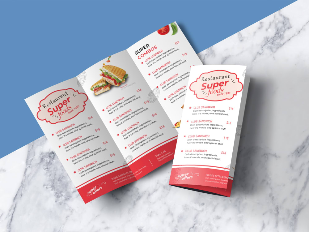 Do menu design, bifold menu, and tri-fold menu design | Upwork