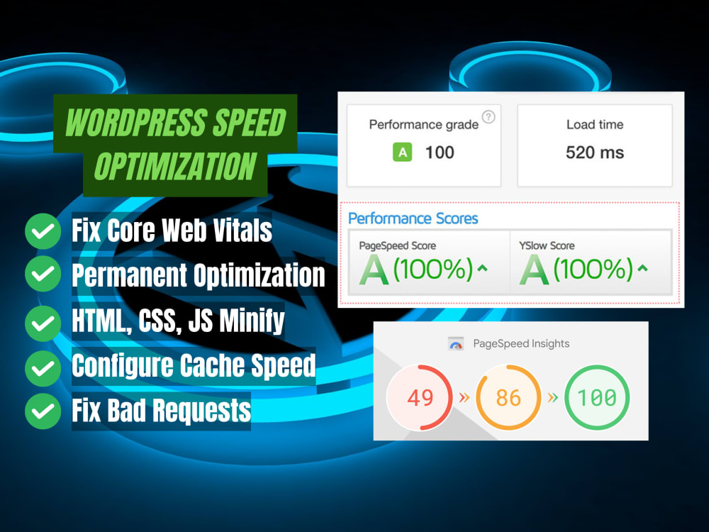 To do wordpress website speed optimization, improve pagespeed and gtmetrix | Upwork