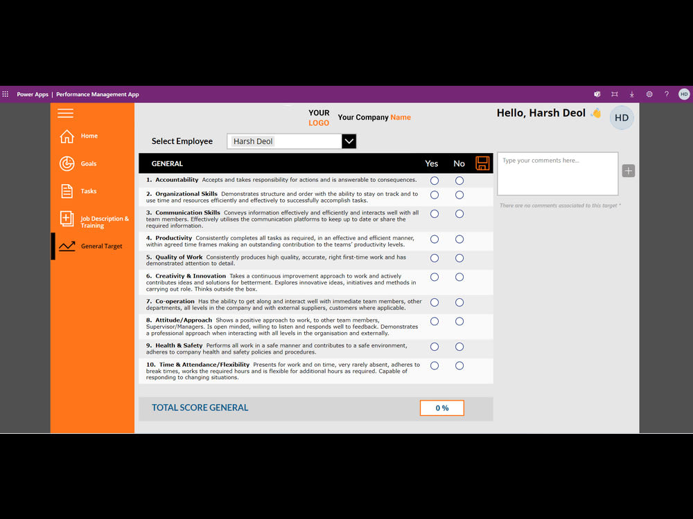 Performance management Power apps canvas app for employee performance ...