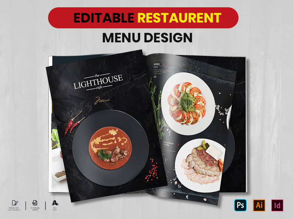 Custom food menu for your restaurant to be displayed on TV or printed ...