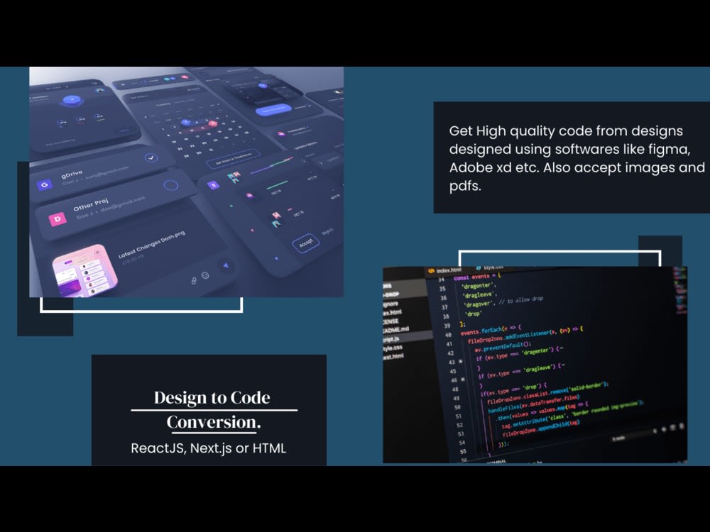 High quality react code which converted from given design | Upwork