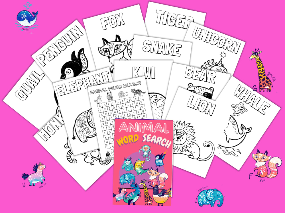 A 15-page coloring and activity book with animal illustrations. | Upwork