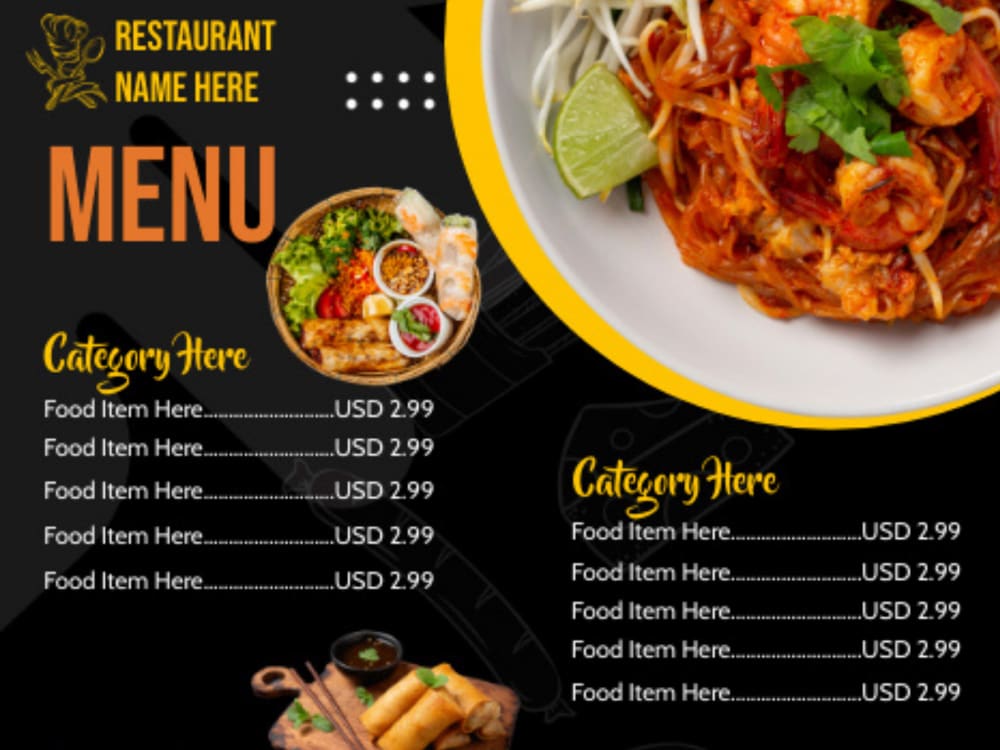 A design a modern restaurant menu, bar menu, and food menu | Upwork