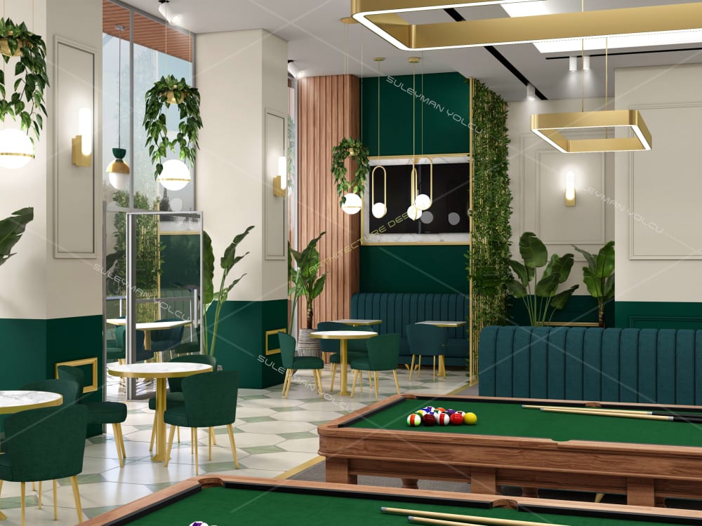 Billiard room, snooker club, restaurant, interior design and 3d ...