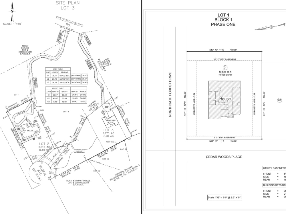 Scaled site plan drawing in Autocad from sketches and old blueprints ...