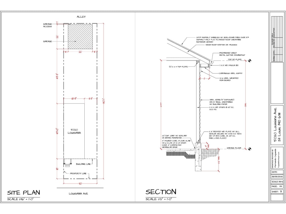 Scaled site plan drawing in Autocad from sketches and old blueprints ...