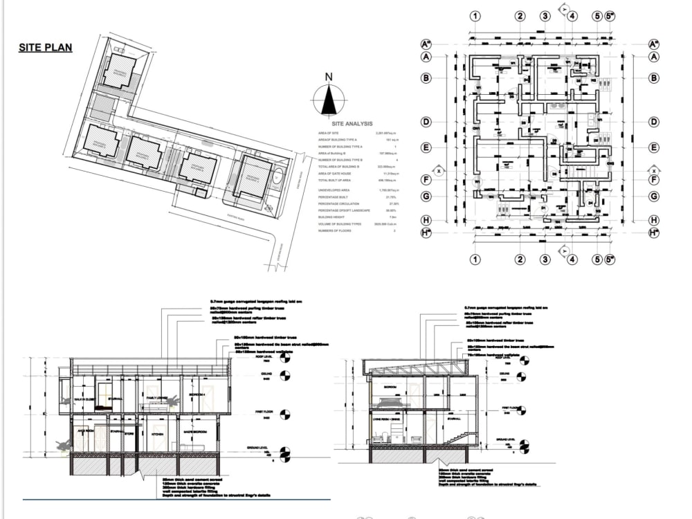 Full blueprint 2D architectural house plan for city permit ...