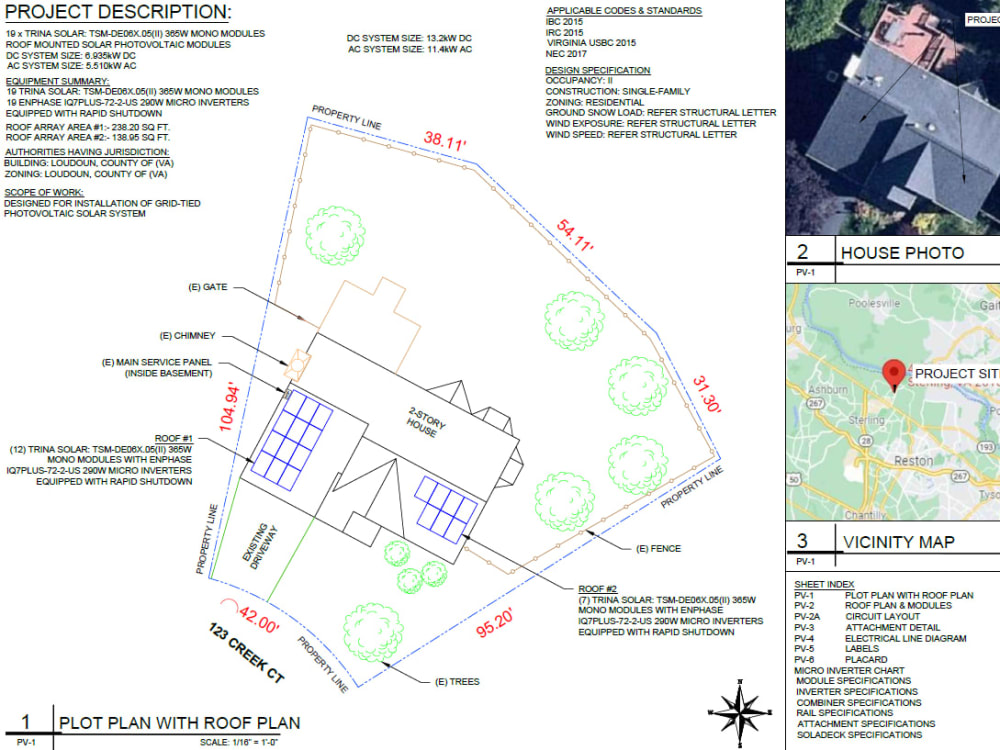 A residential solar PV permit plan set with AHJ and code compliance ...