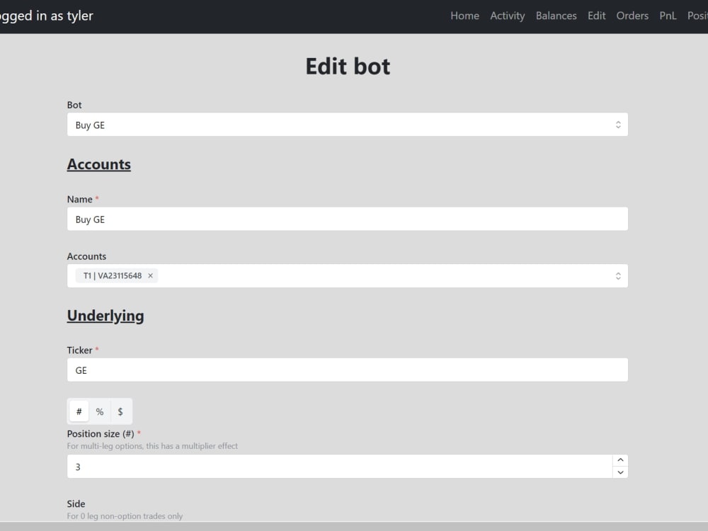 A web template for creating equity/option strategies on your broker | Upwork