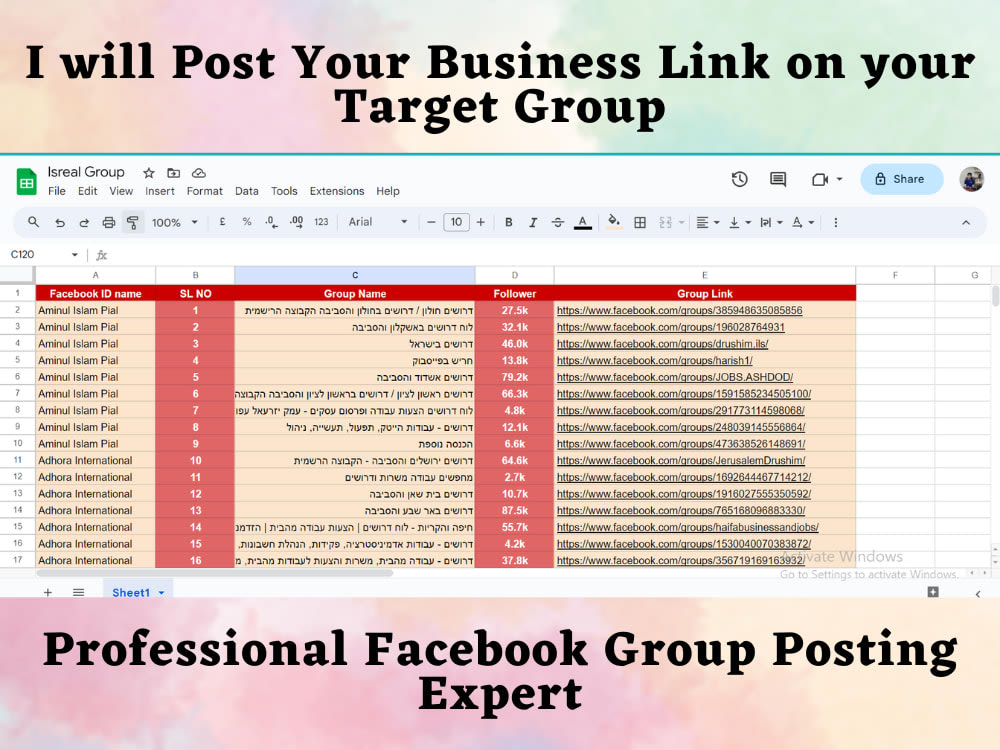Facebook Group Posting and Share your Business Link for your Target Group | Upwork