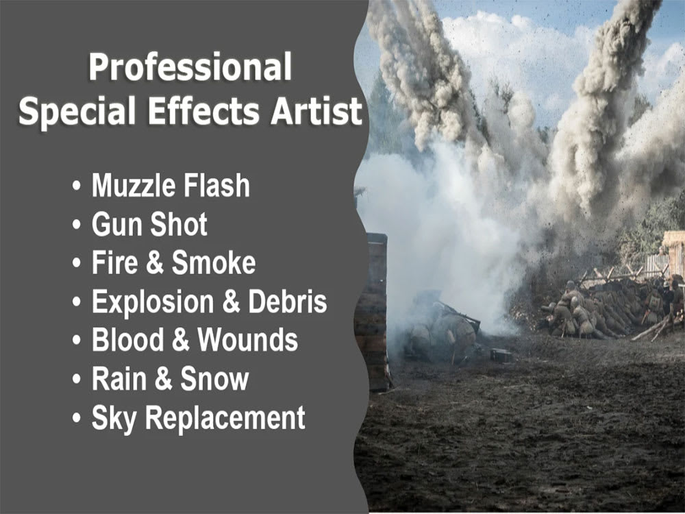 VFX effects such as gunshot, fire, blood, rain, smoke, explosion and ...