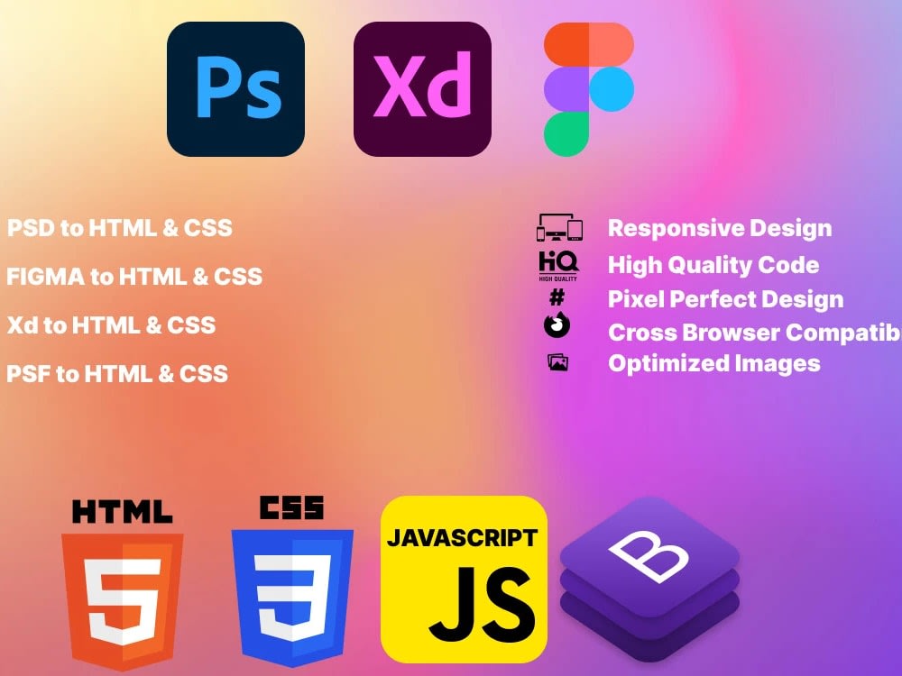 Psdxdfigma To Html Css Bootstrap Js Wordpress Reactjs Upwork