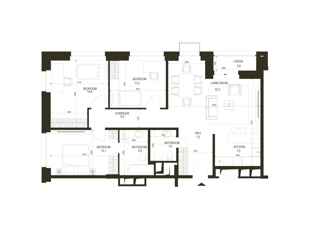 2D floor plan of residential space (apartment) in 72 hours/72$ | Upwork
