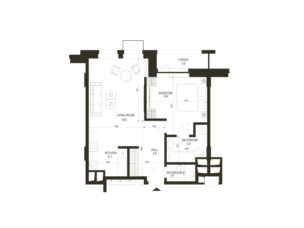 2D floor plan of residential space (apartment) in 72 hours/72$ | Upwork