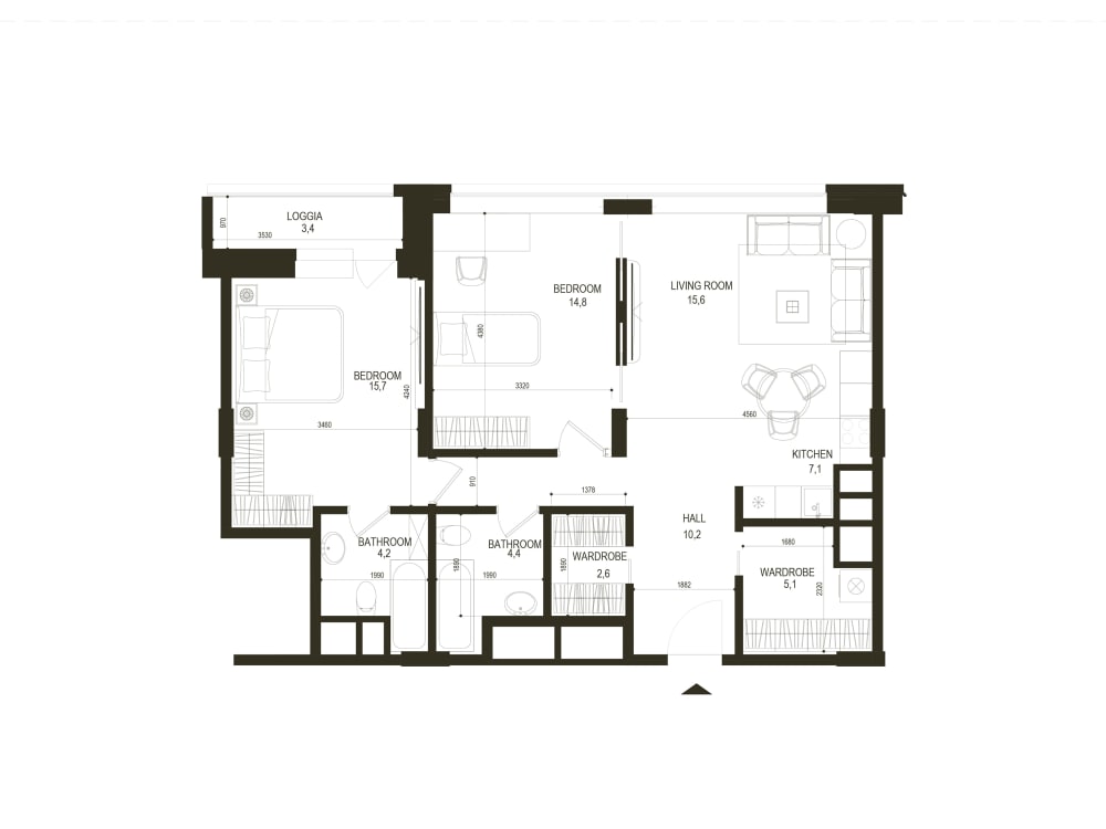 2D floor plan of residential space (apartment) in 72 hours/72$ | Upwork