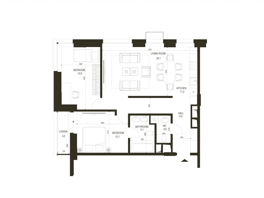 2D floor plan of residential space (apartment) in 72 hours/72$ | Upwork