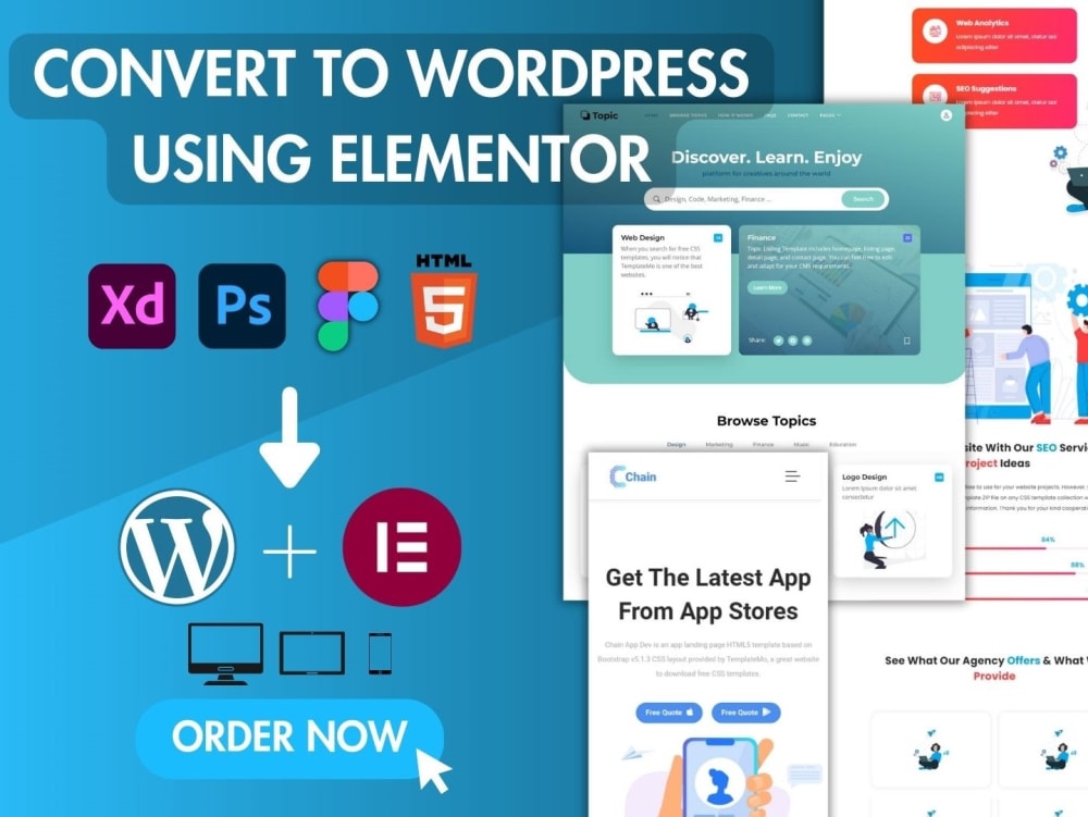Conversion XD, PSD, Figma, and HTML to WordPress using Elementor | Upwork