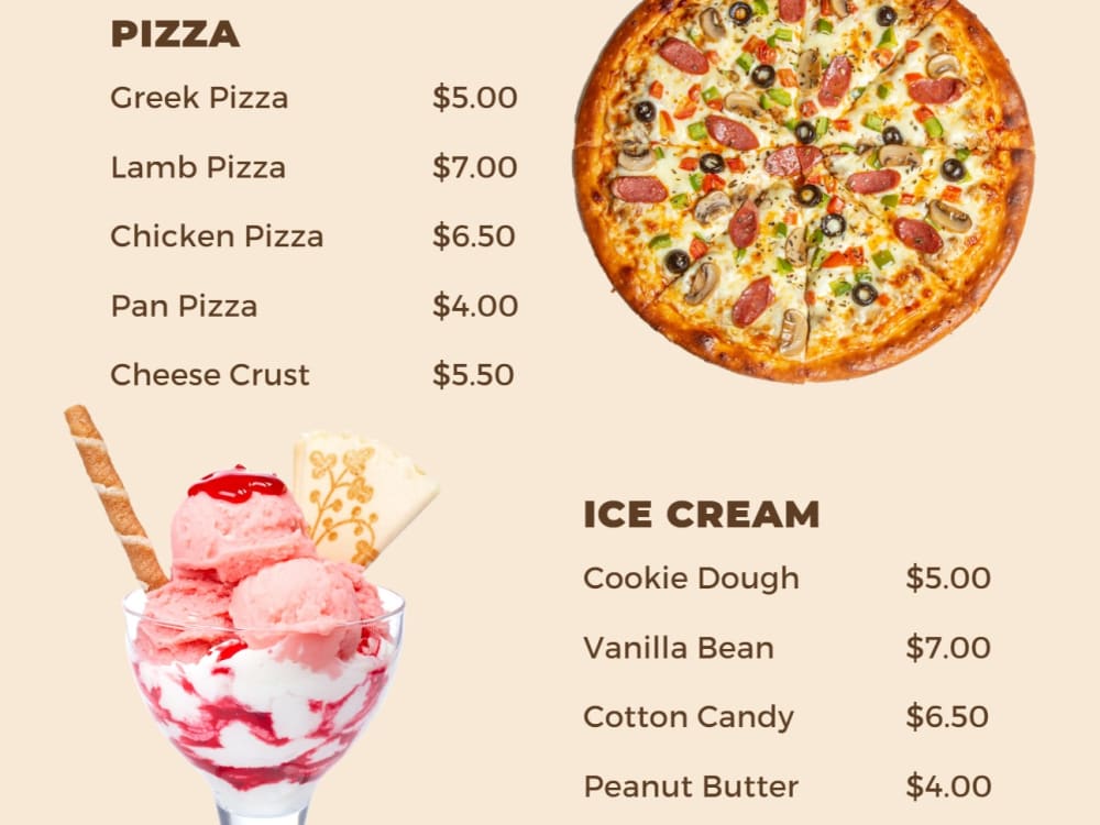 A personalized restaurant menu | Upwork