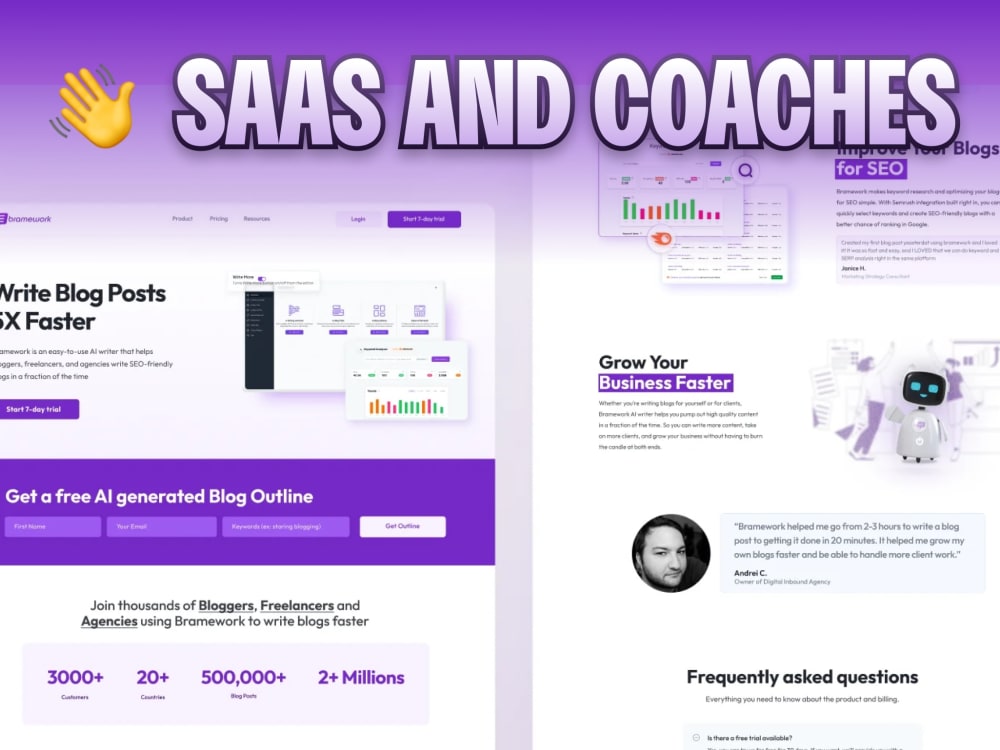 Converting Landing page design for saas startups and coaches | Upwork
