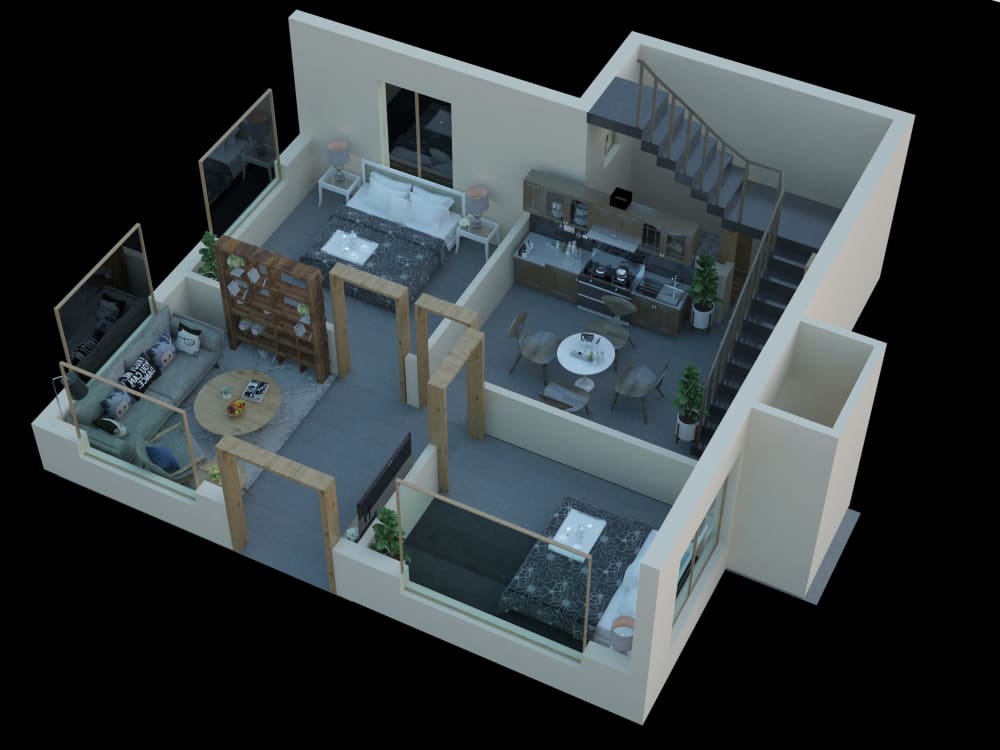 A photo-realistic 3D floor plan with high-quality rendering. | Upwork