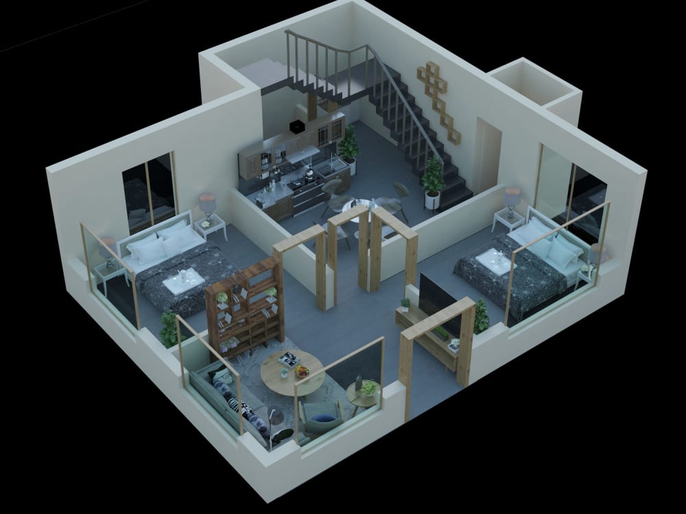 A photo-realistic 3D floor plan with high-quality rendering. | Upwork