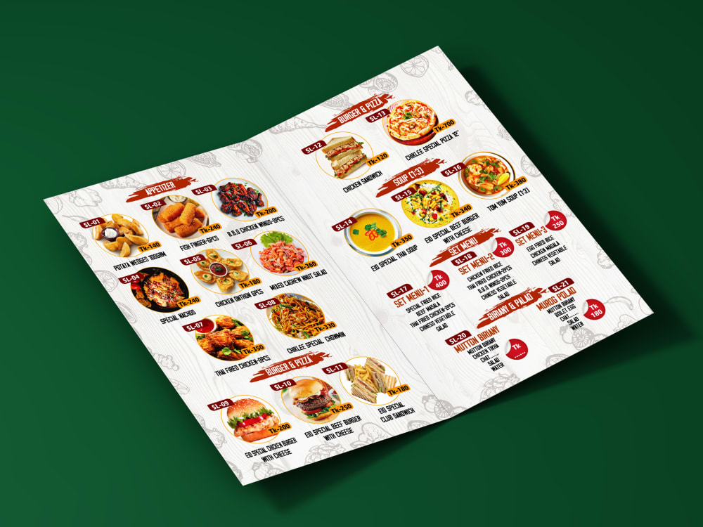 A Food Menu, Flyer, Bi-Fold, Trifold & Brochure Design | Upwork