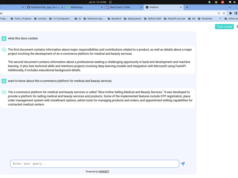 Domain-specific AI Chatbot | Task-oriented Chatbot | Upwork