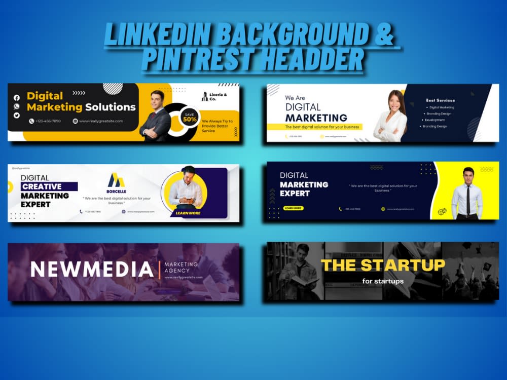 A Facebook cover, LinkedIn, Twitter, Youtube banner and Pinterest ...