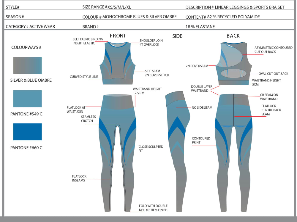 Activewear cad sketches & tech packs | Upwork