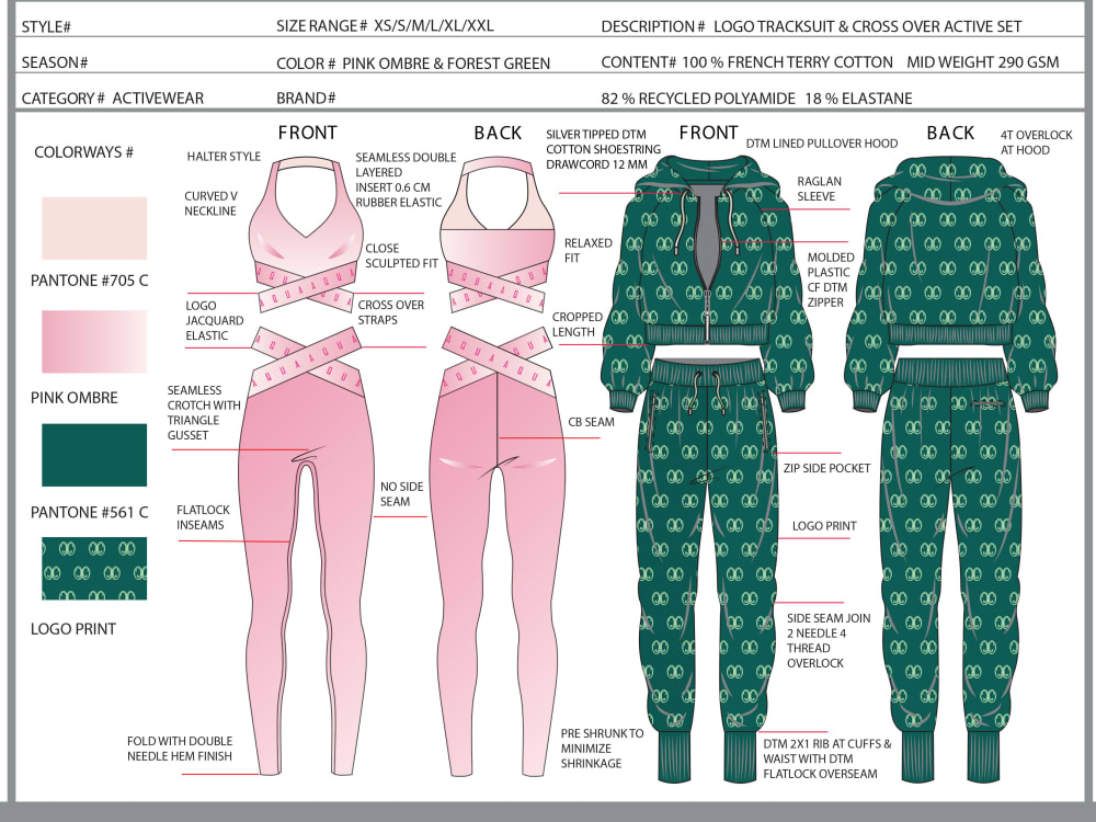 Activewear cad sketches & tech packs | Upwork