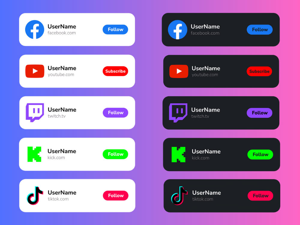 Animated Follow Subscribe Button for Facebook YouTube Twitch Kick ...