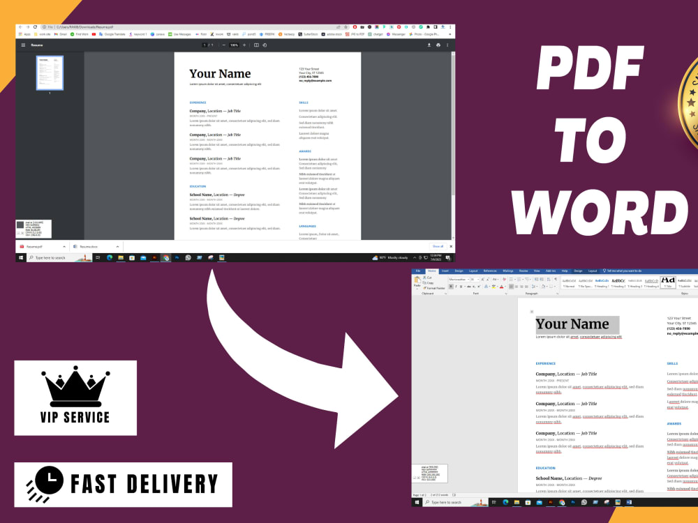 Conversion Pdf to Word, Excel, PowerPoint, eps, or ai for you | Upwork