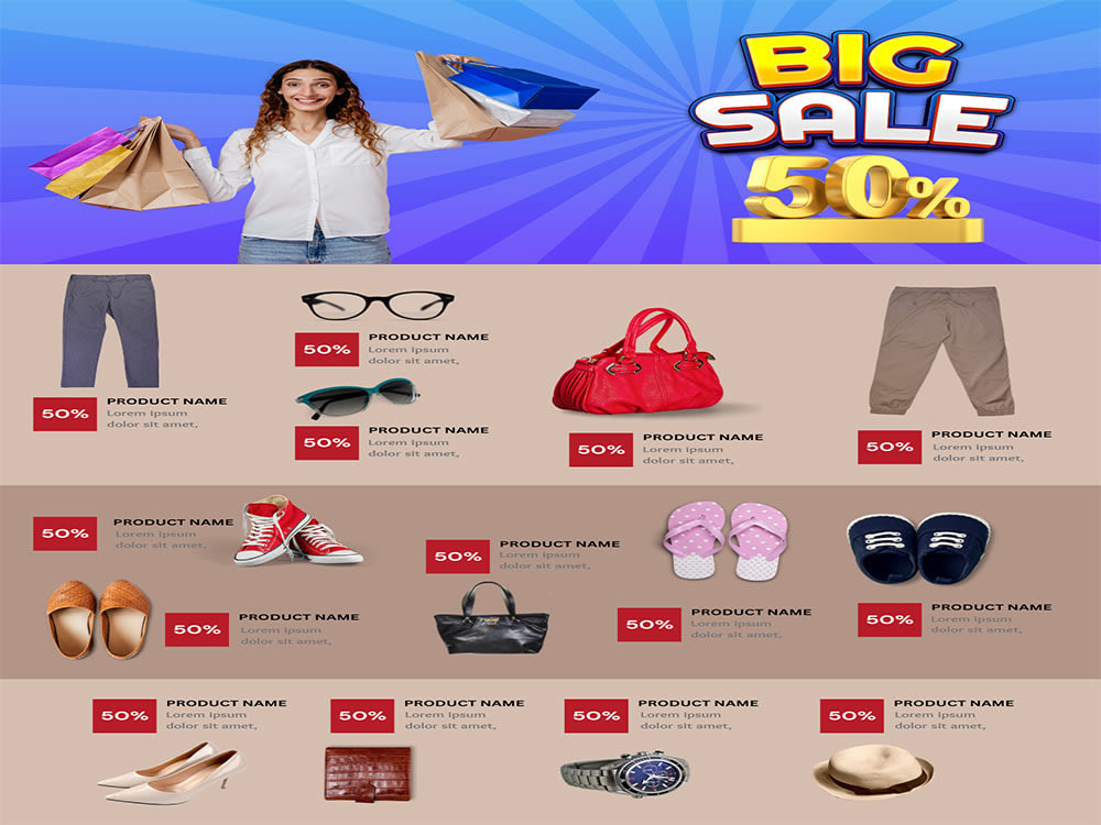 Sell sheet, sale flyer, product catalog, promotion or advertisement ...