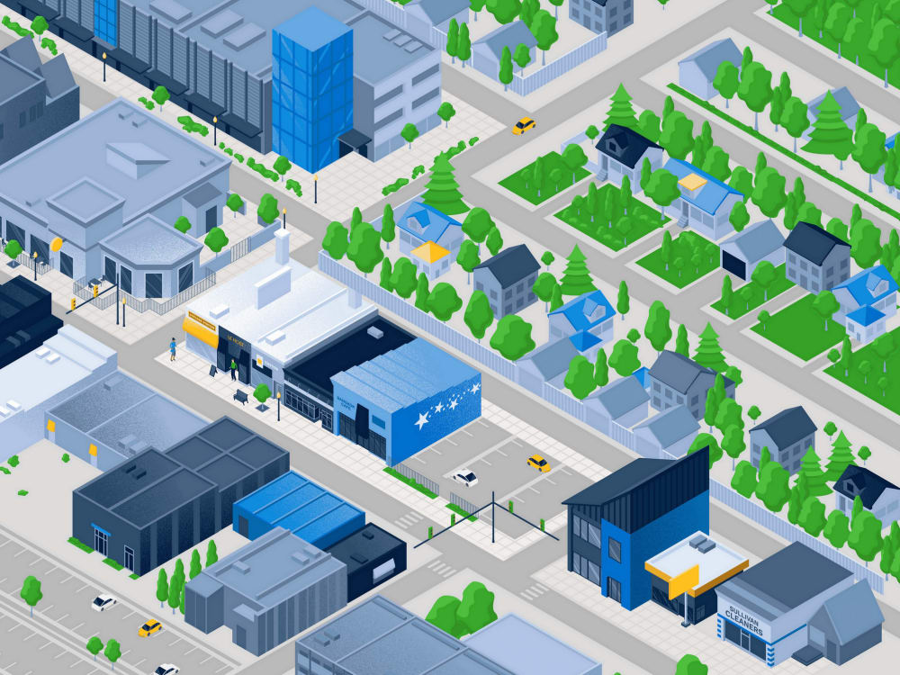 Isometric vector illustration, map with architecture, city buildings ...