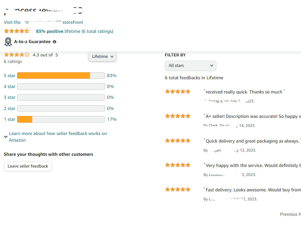 Up you're Amazon seller store feedback percentage | Upwork