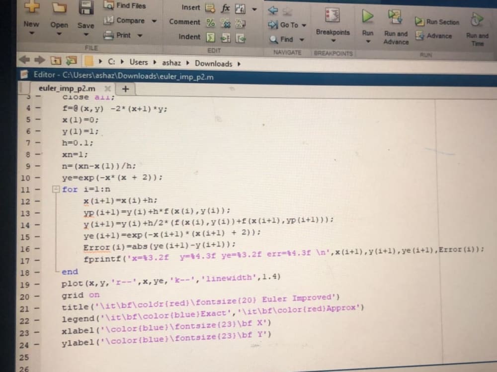 Euler Improved Matlab Code Upwork