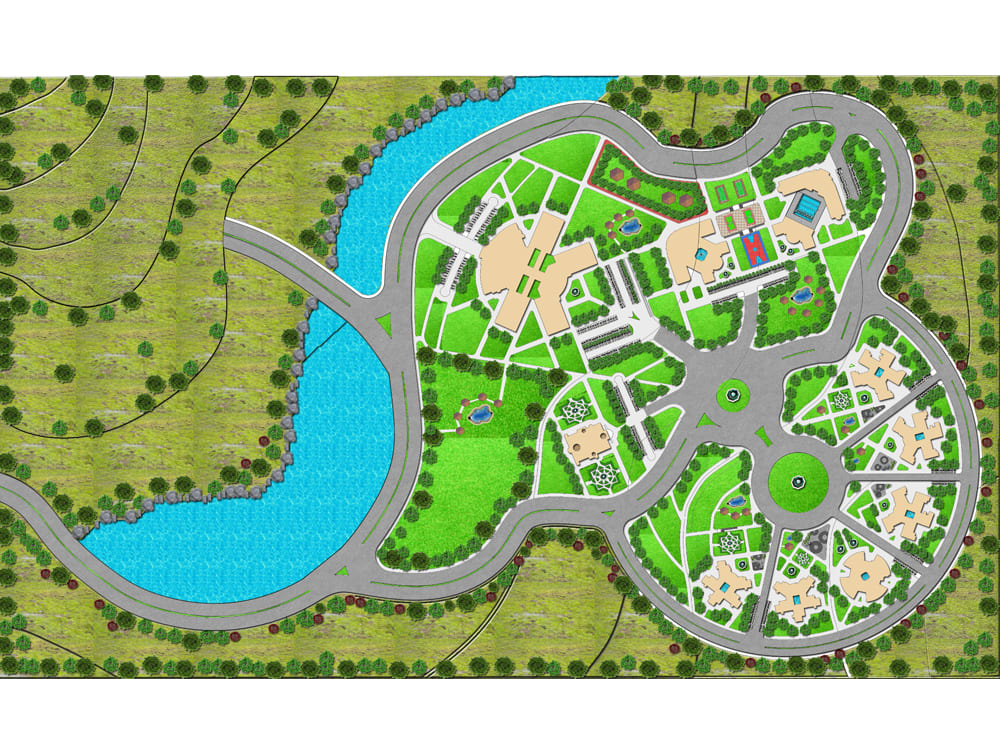 Architectural Site Plan, Photoshop Rendered Master plan and Landscaping ...