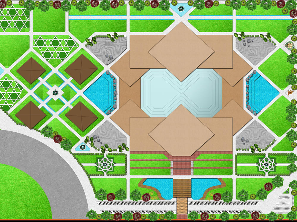 Architectural Site Plan, Photoshop Rendered Master plan and Landscaping ...