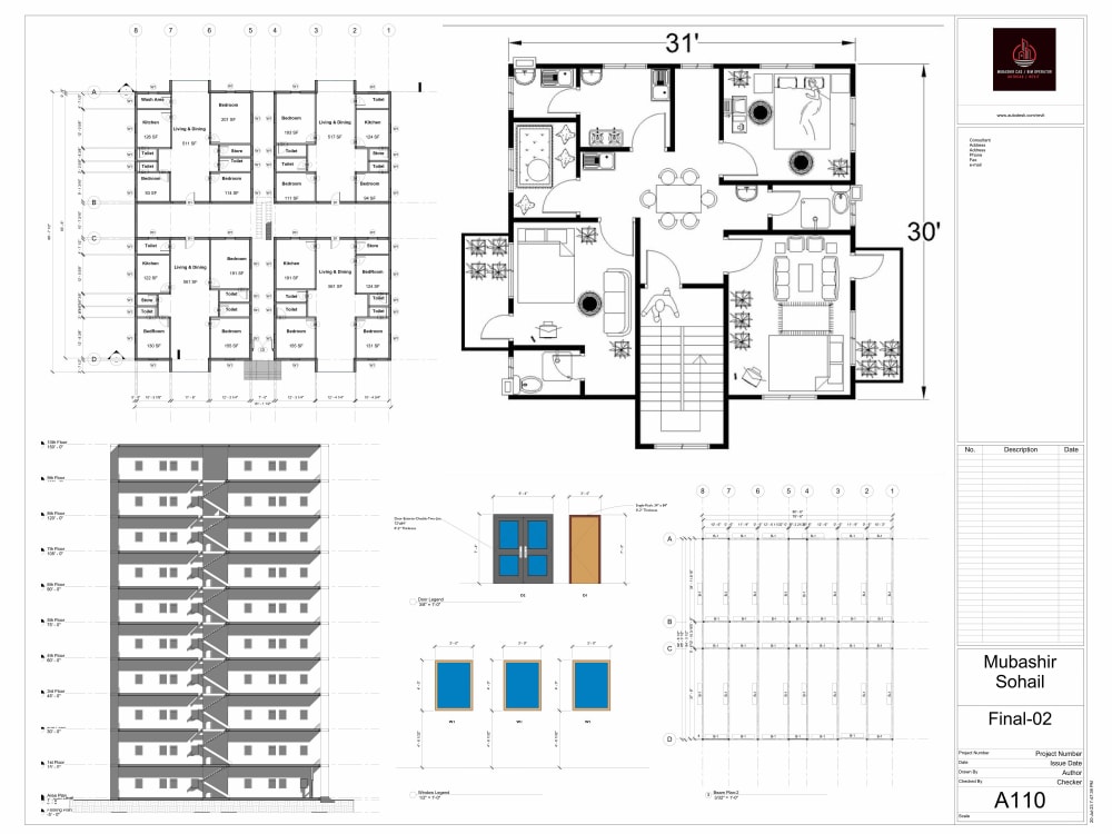 2D architectural floor plan with sections and elevations in AutoCAD/Revit | Upwork