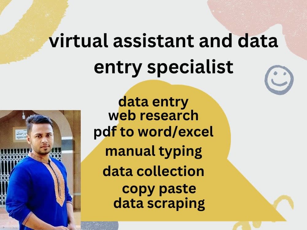A data entry, data mining, virtual assistant, Microsoft Office,copy paste | Upwork