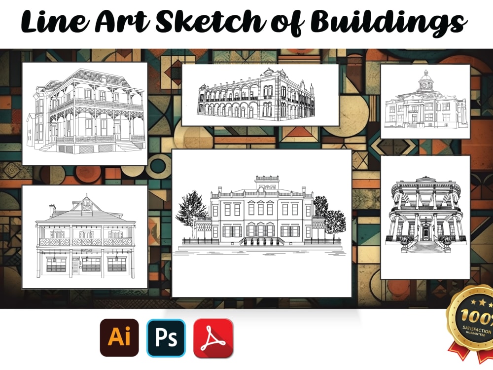 Unique line art illustrations, Line Drawings of Buildings, Building ...