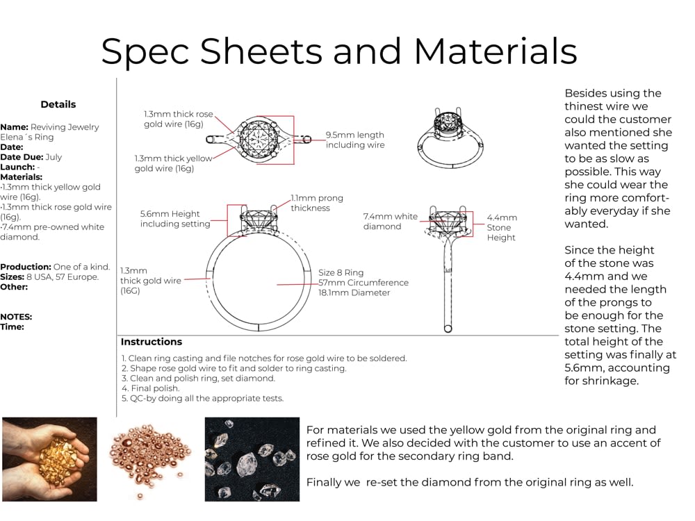 Spec sheet for a jewelry piece ready for manufacturing | Upwork