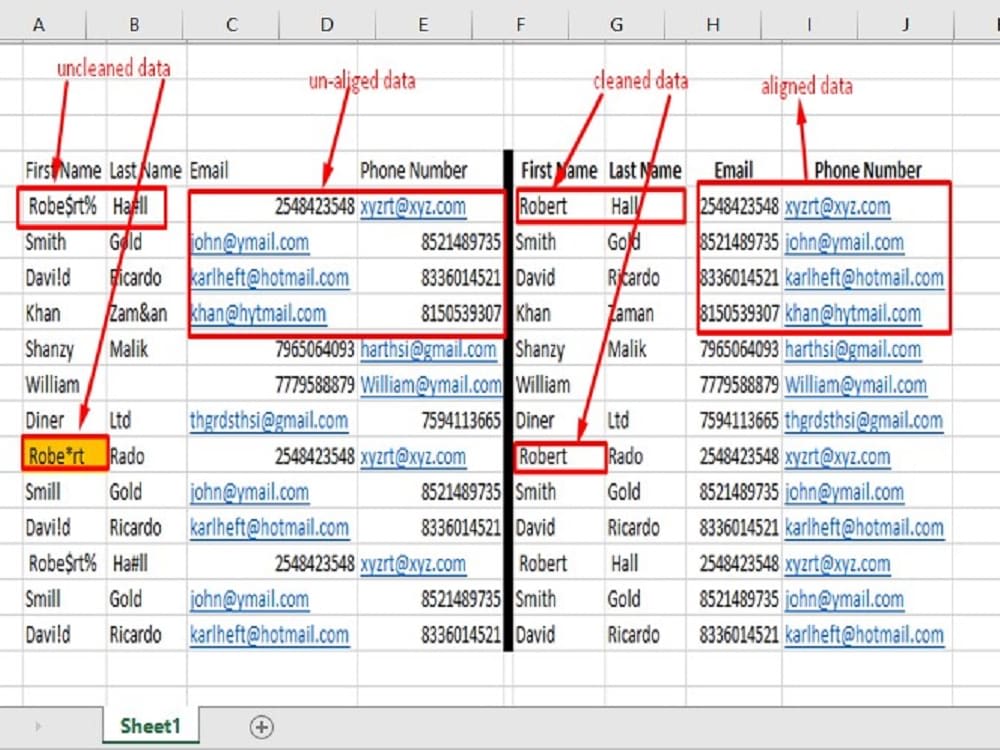 Data cleaned and aligned in correct columns in excel | Upwork