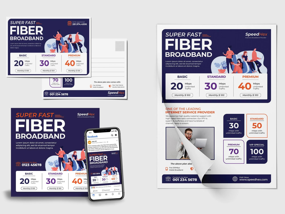 An Internet-Broadband Marketing Flyer, Postcard or Social Media Banner ...