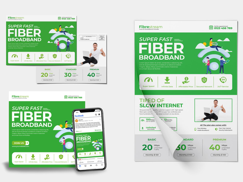 An Internet-Broadband Marketing Flyer, Postcard or Social Media Banner ...