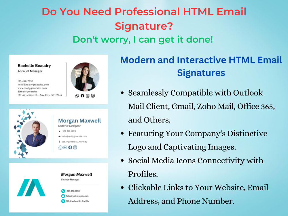 Clickable HTML email signature for Outlook, Gmail, Zoho and Others | Upwork