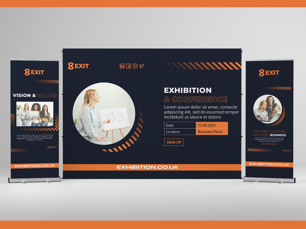 An osm trade show banner, backdrop, booth, exhibition, or outdoor ...