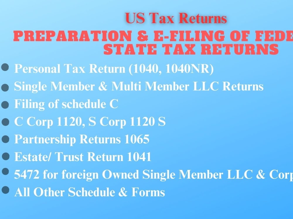Proficient management,compilation,and e-filing of US 1040, 1120, 1065 ...