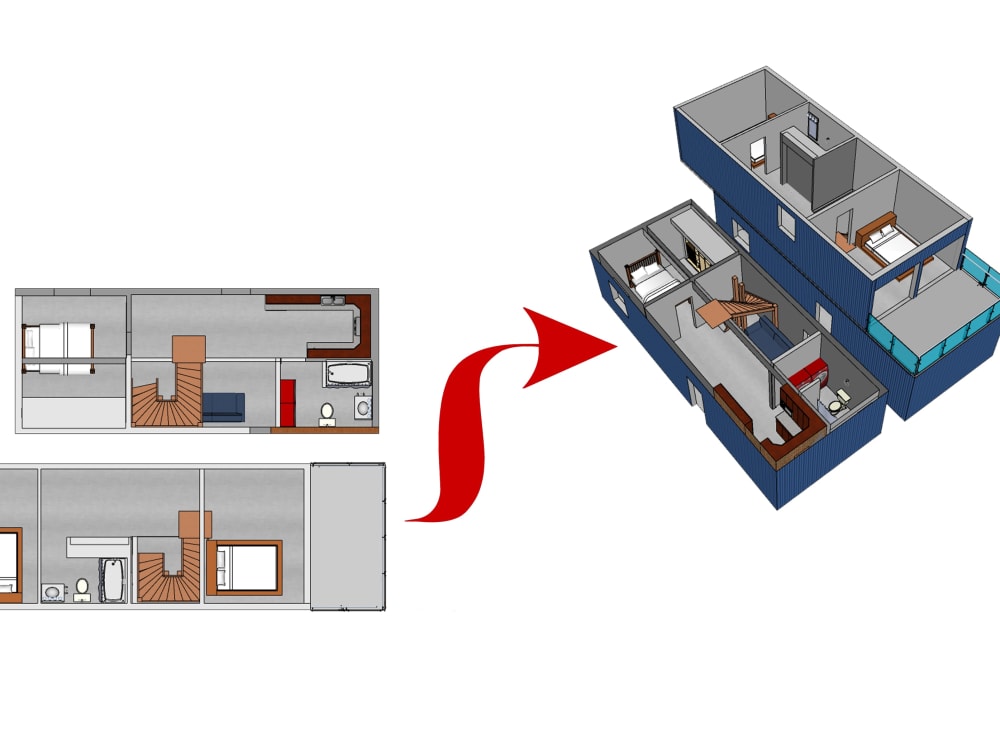 Shipping container home, restaurant and shop design with 3d render | Upwork